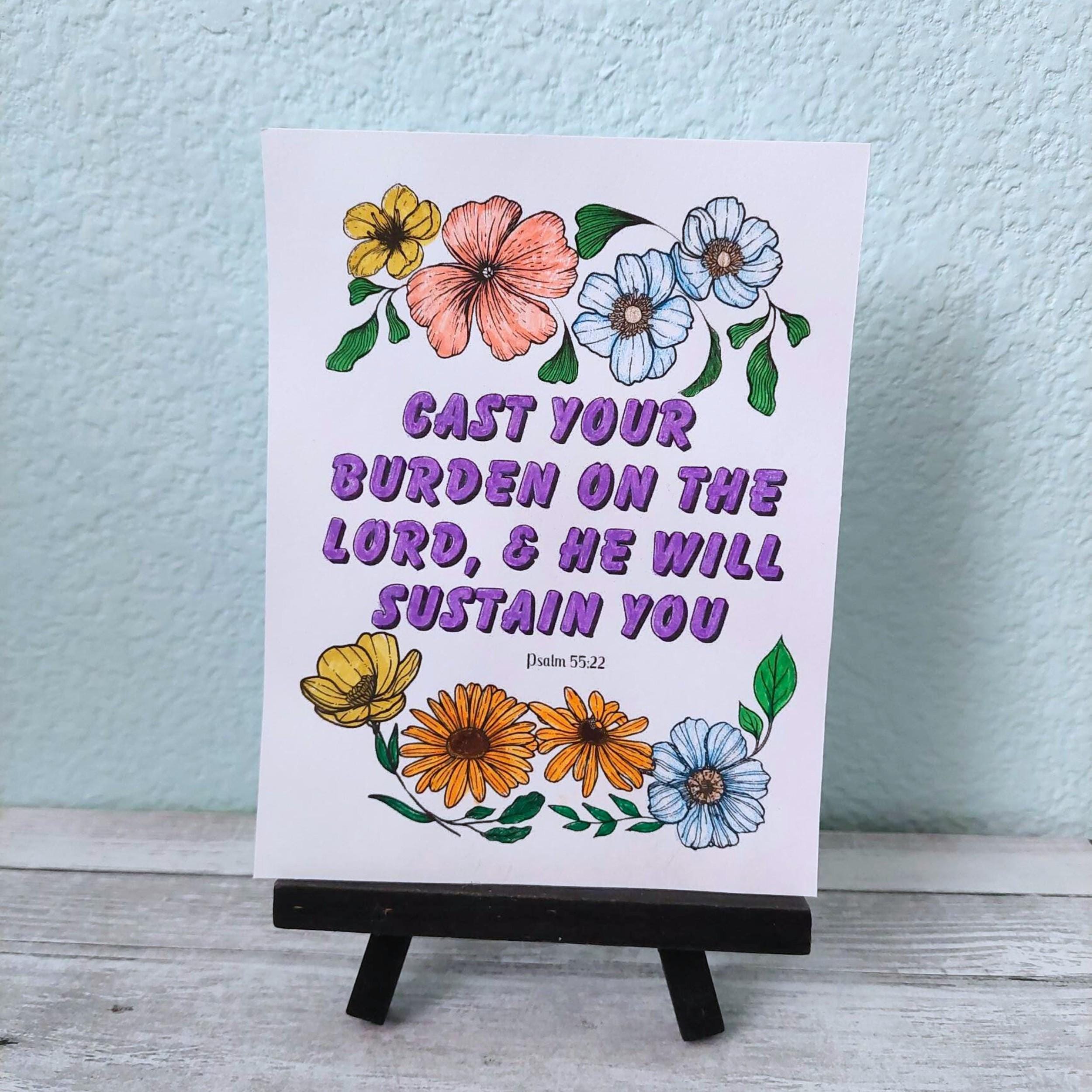 Printable Psalms Scripture Coloring Cards, 24 Christian Floral Coloring ...