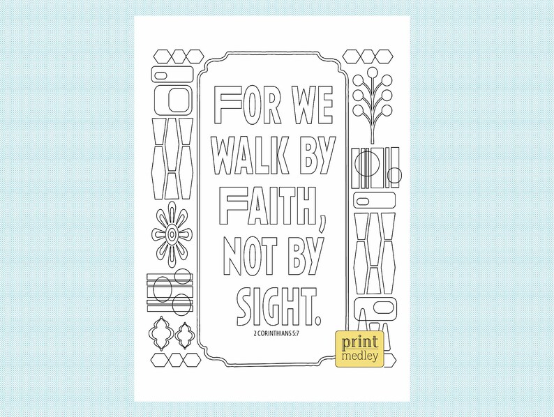 Bible Verse Coloring Page, "for We Walk by Faith", Instant Digital PDF ...