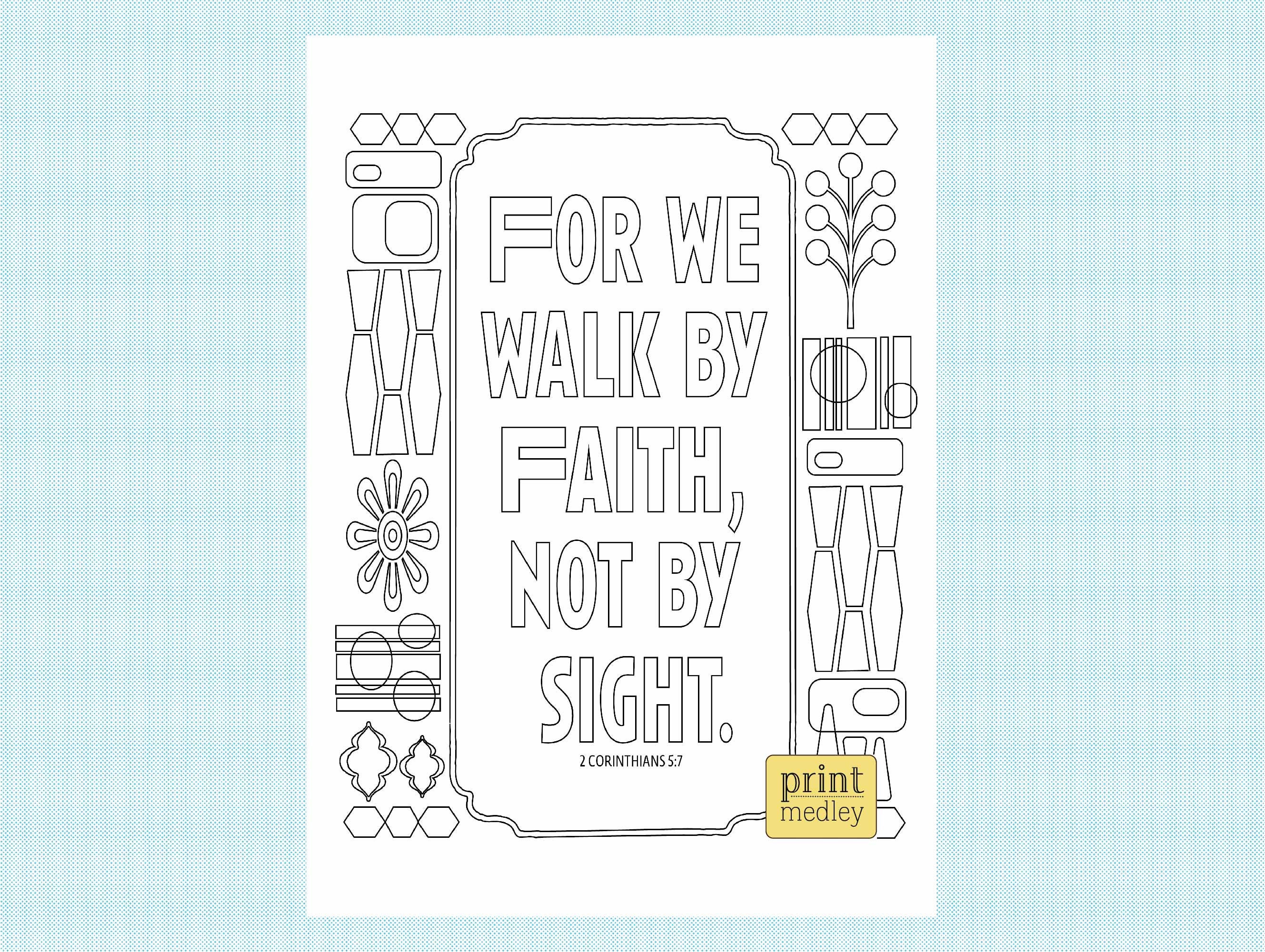Bible Verse Coloring Page, "for We Walk by Faith", Instant Digital PDF ...