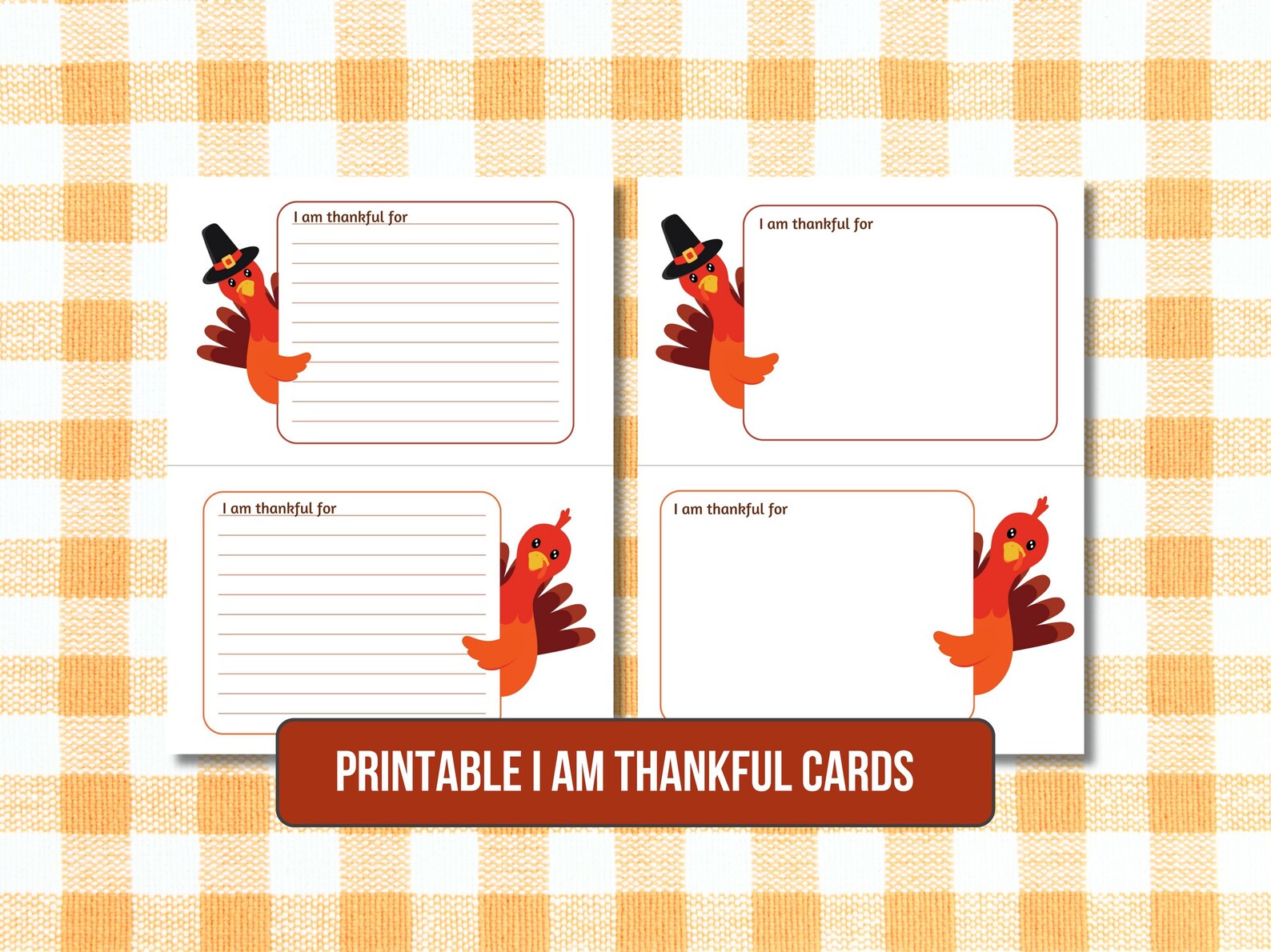 I Am Thankful for Printable Cards, Thanksgiving Activity, Turkey ...