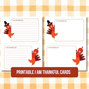 I Am Thankful for Printable Cards, Thanksgiving Activity, Turkey ...