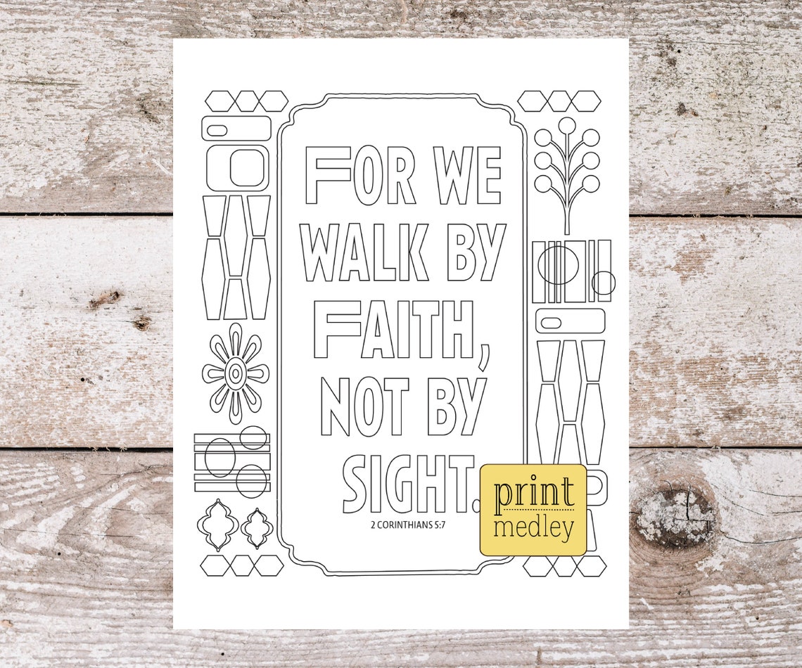 Bible Verse Coloring Page for We Walk by Faith - Etsy