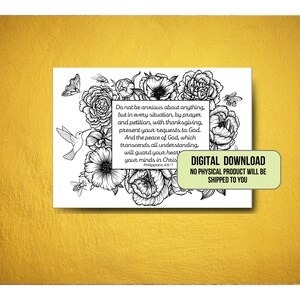 Printable Scripture Coloring Cards, Black & White Floral Cards, Peace ...