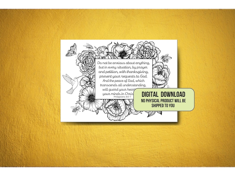 Printable Scripture Coloring Cards, Black & White Floral Cards, Peace ...