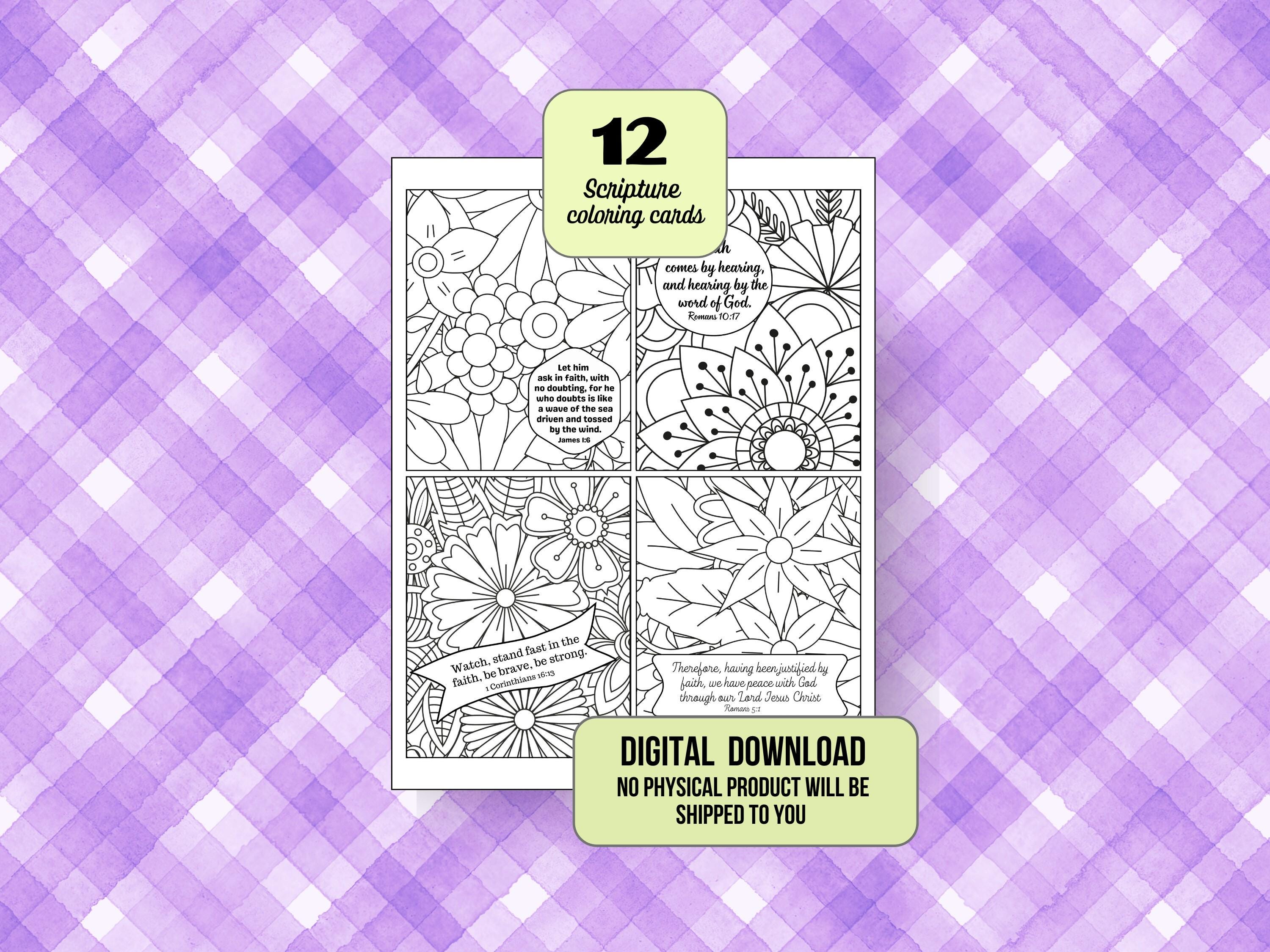 12 Printable Scripture Coloring Cards, Bible Verse Cards to Color 4"x5 ...