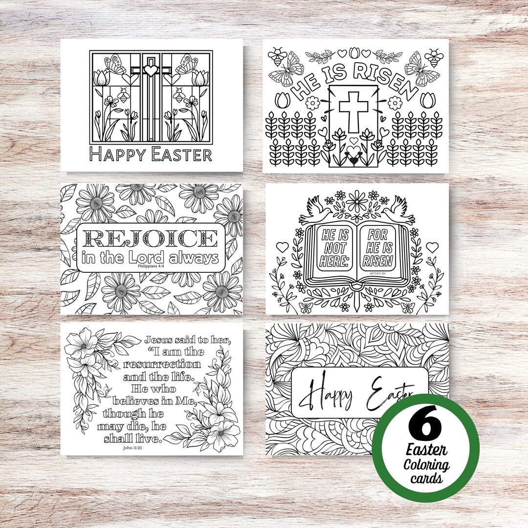 6 Printable Easter Coloring Cards, Christian Religious Greeting Card ...