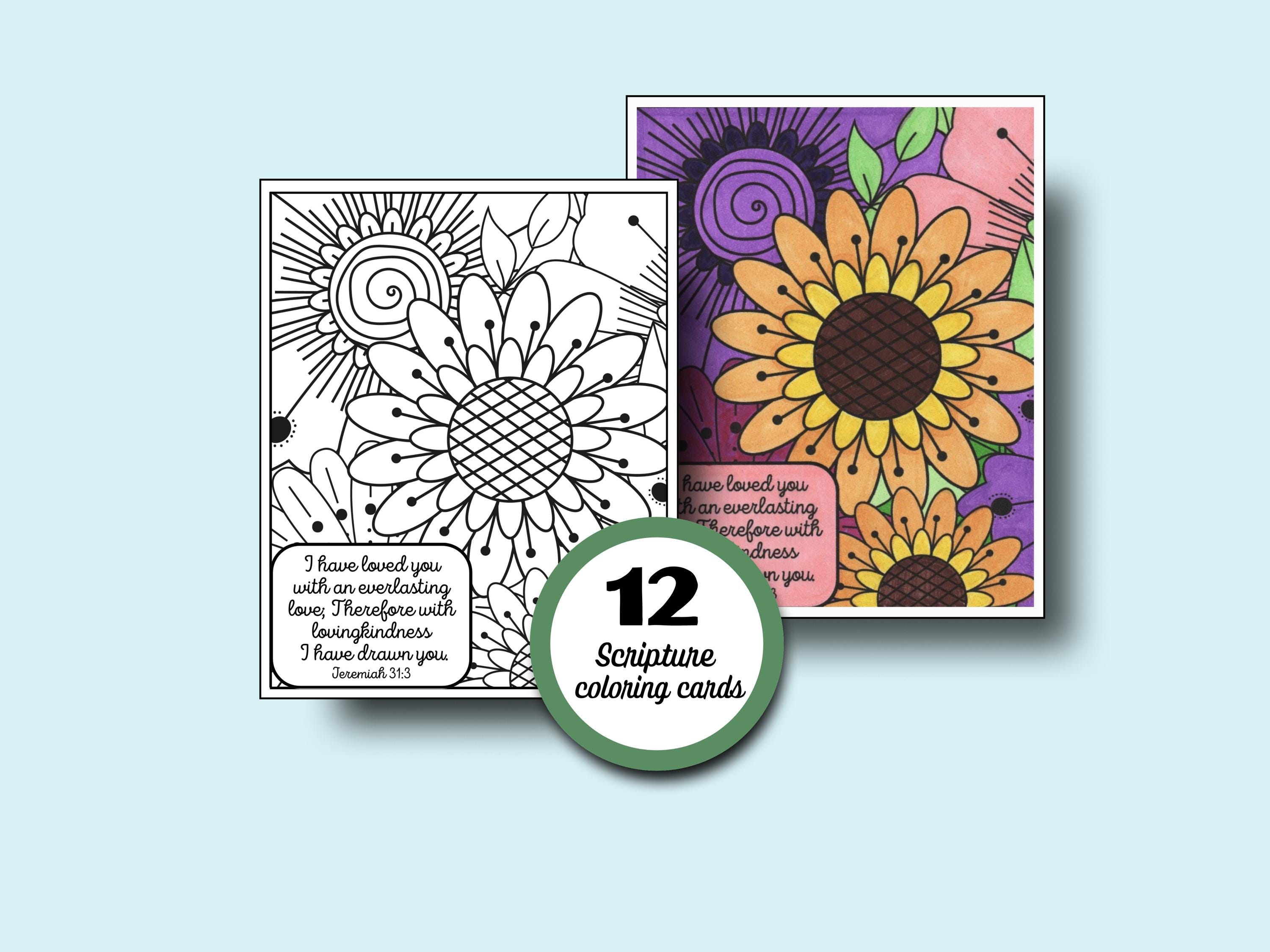 12 Printable Scripture Coloring Cards, Bible Verse Cards to Color ...