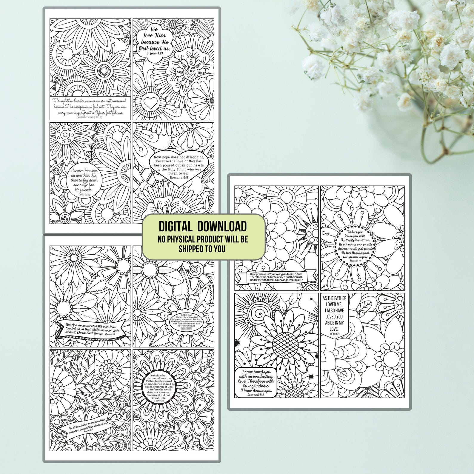 60 Printable Scripture Coloring Cards Huge Bundle Floral Bible Verse ...