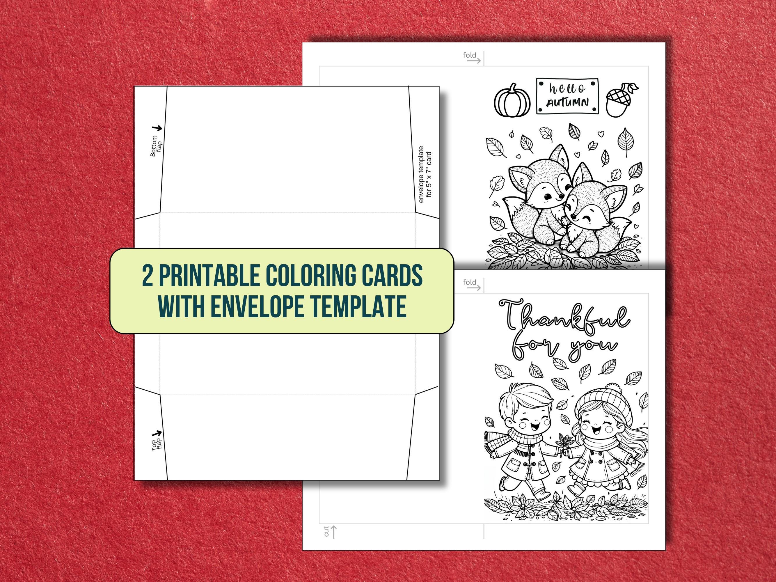 2 Printable Coloring Greeting Cards, Thanksgiving Coloring Cards ...