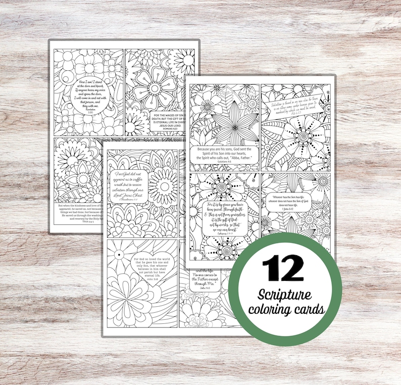 12 Printable Scripture Coloring Cards, Bible Verse Cards to Color ...