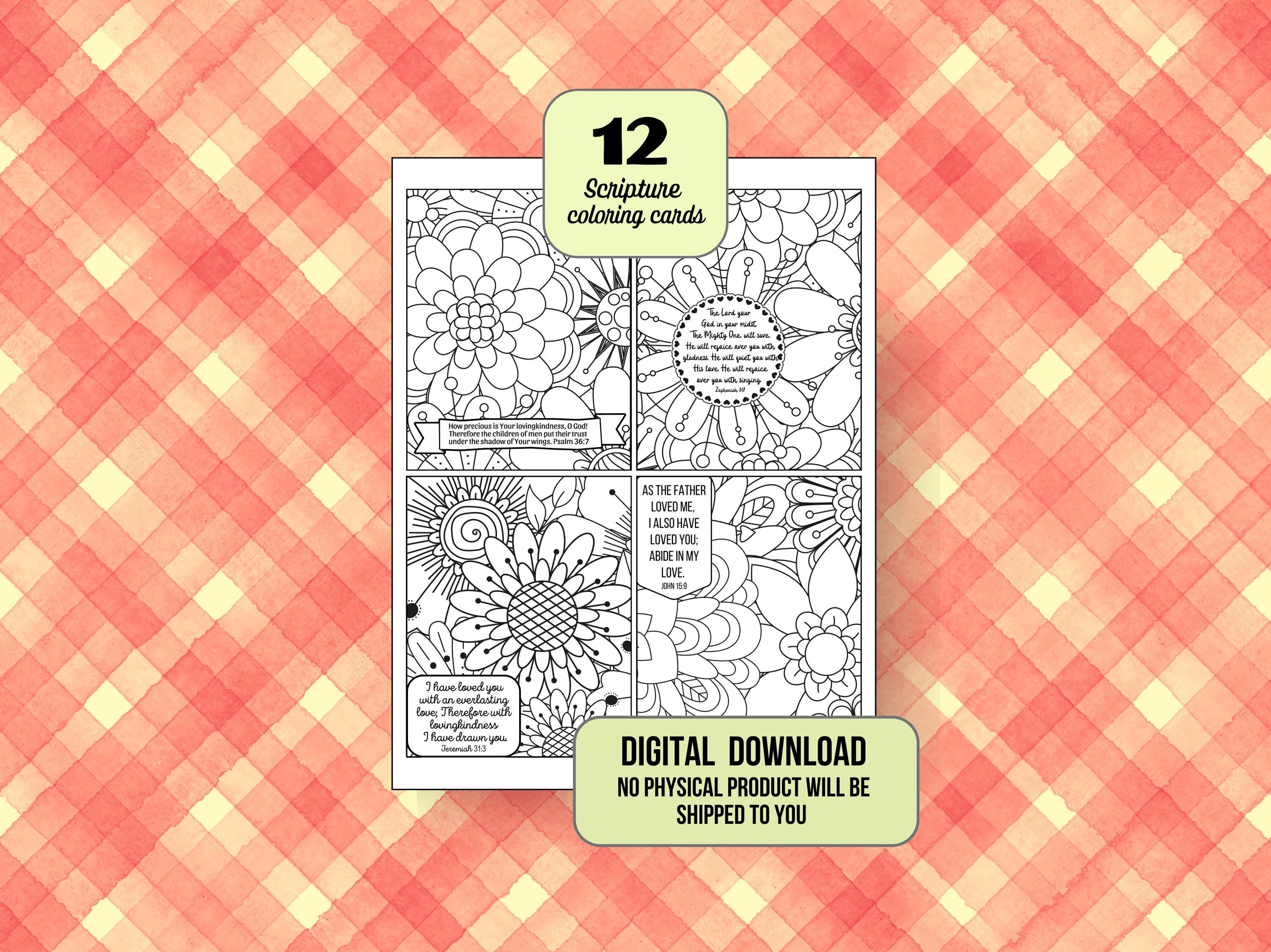 12 Printable Scripture Coloring Cards, Bible Verse Cards to Color ...