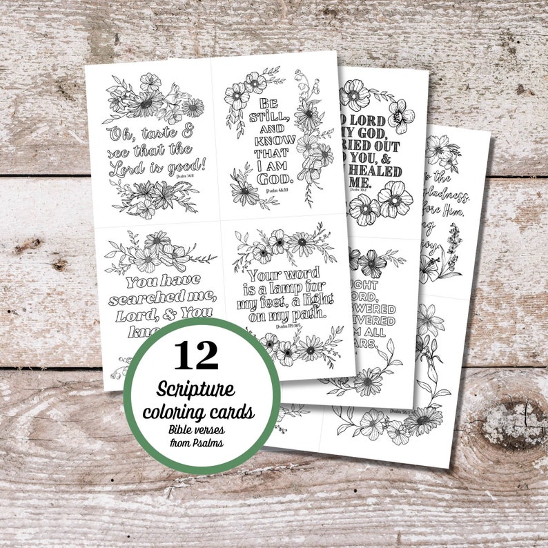 Printable Psalms Set 2 Scripture Coloring Cards, Bible Verse Cards ...