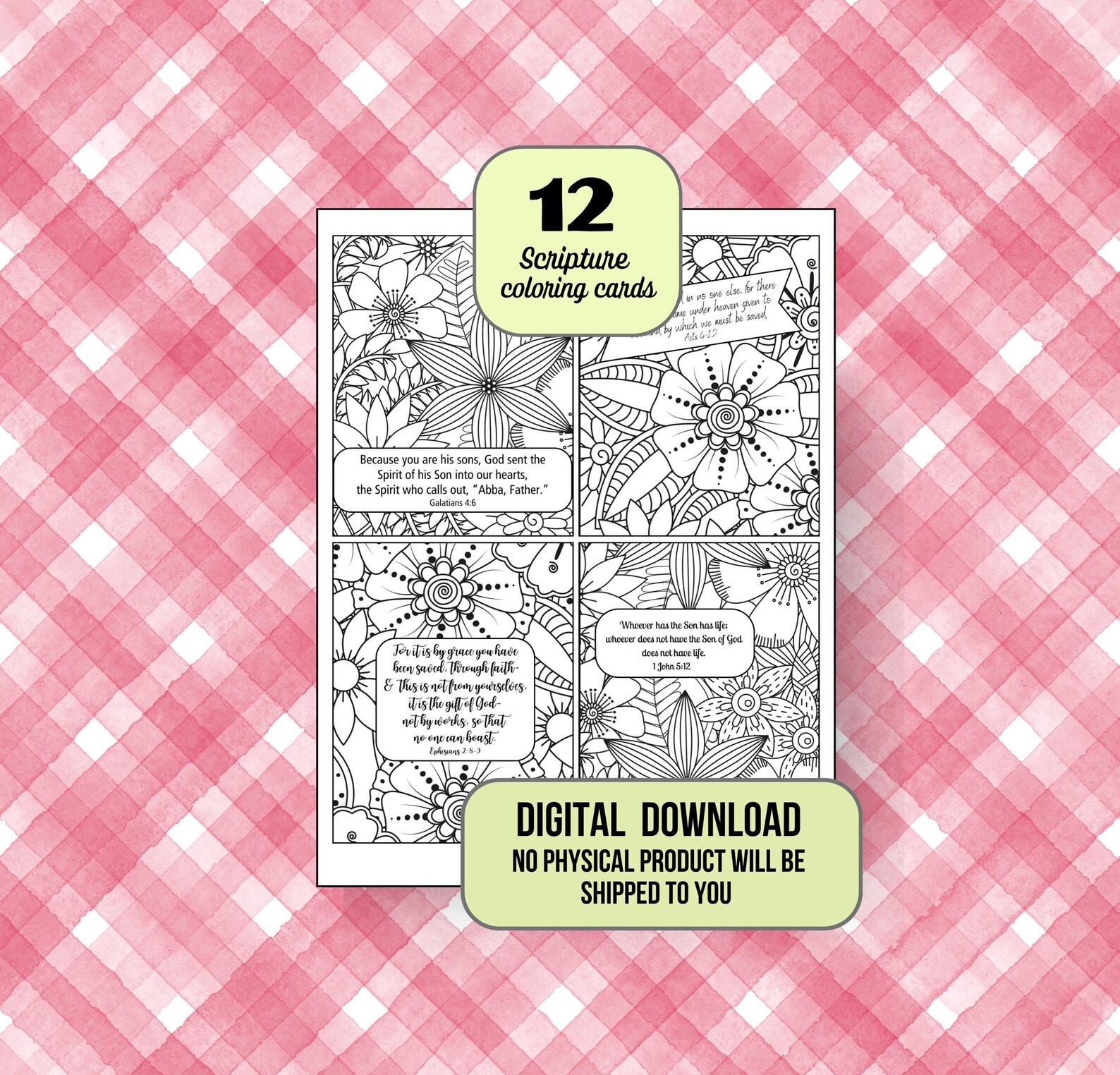 12 Printable Scripture Coloring Cards, Bible Verse Cards to Color ...