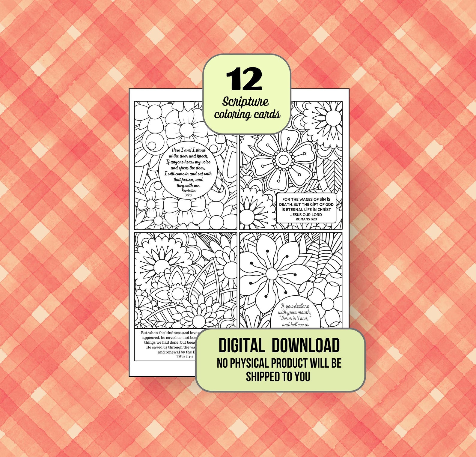 12 Printable Scripture Coloring Cards, Bible Verse Cards to Color ...