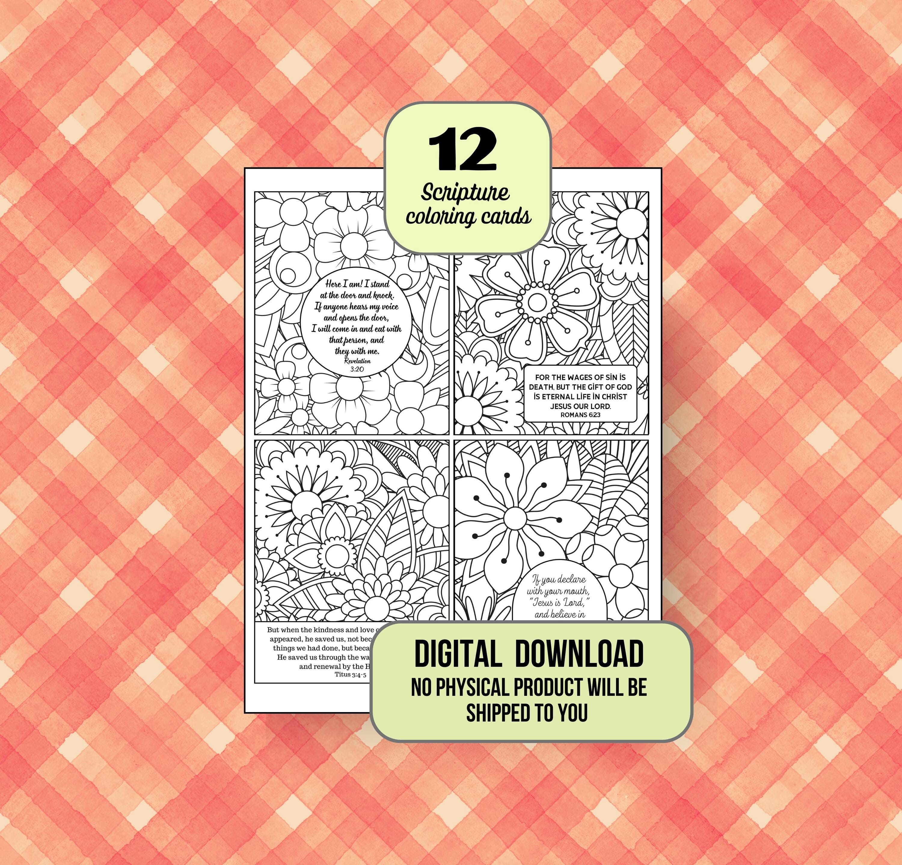12 Printable Scripture Coloring Cards, Bible Verse Cards to Color ...