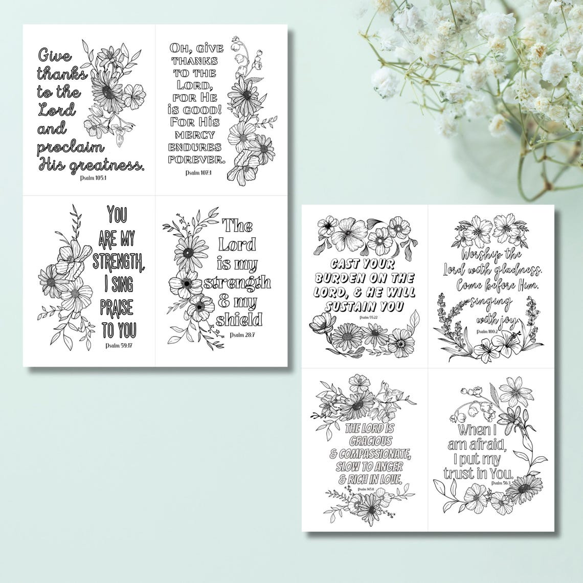 60 Printable Scripture Coloring Cards Huge Bundle Floral Bible Verse ...