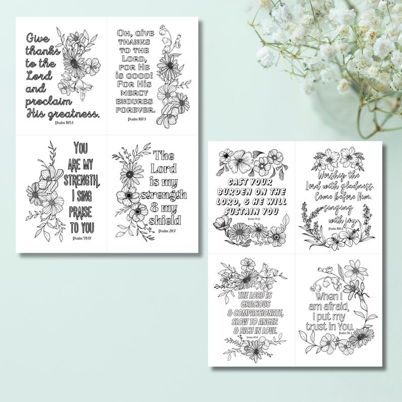 60 Printable Scripture Coloring Cards Huge Bundle Floral Bible Verse ...