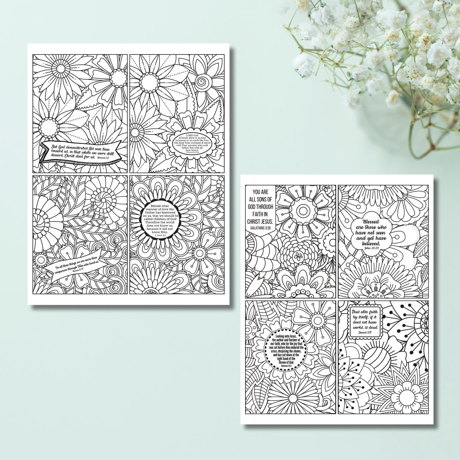 60 Printable Scripture Coloring Cards Huge Bundle Floral Bible Verse ...