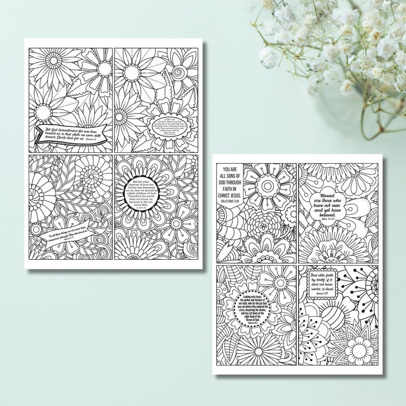 60 Printable Scripture Coloring Cards Huge Bundle Floral Bible Verse ...
