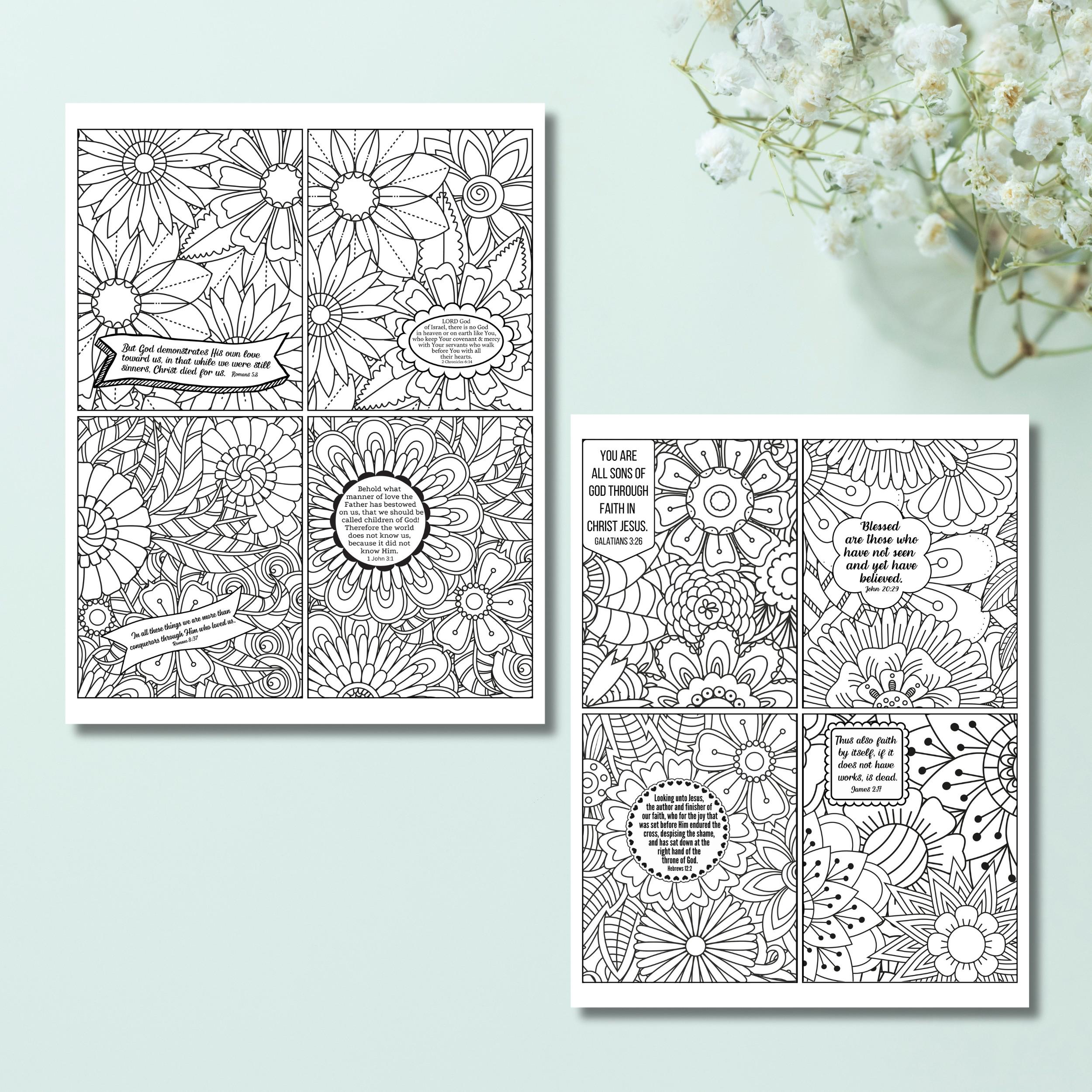 60 Printable Scripture Coloring Cards Huge Bundle Floral Bible Verse ...