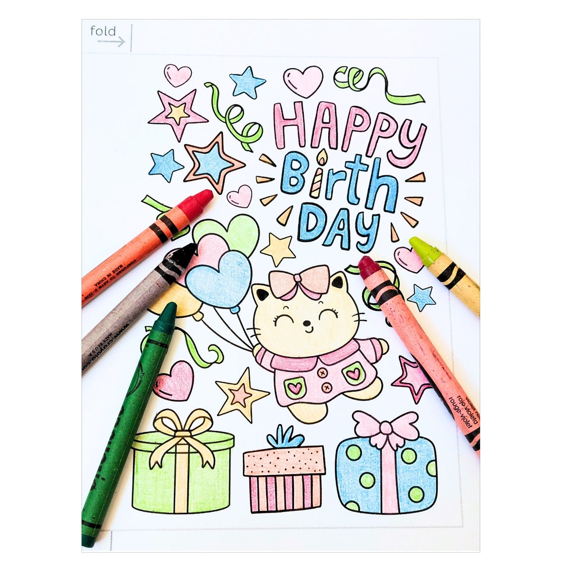 Printable Birthday Coloring Card, Happy Birthday Coloring Card, Kids ...