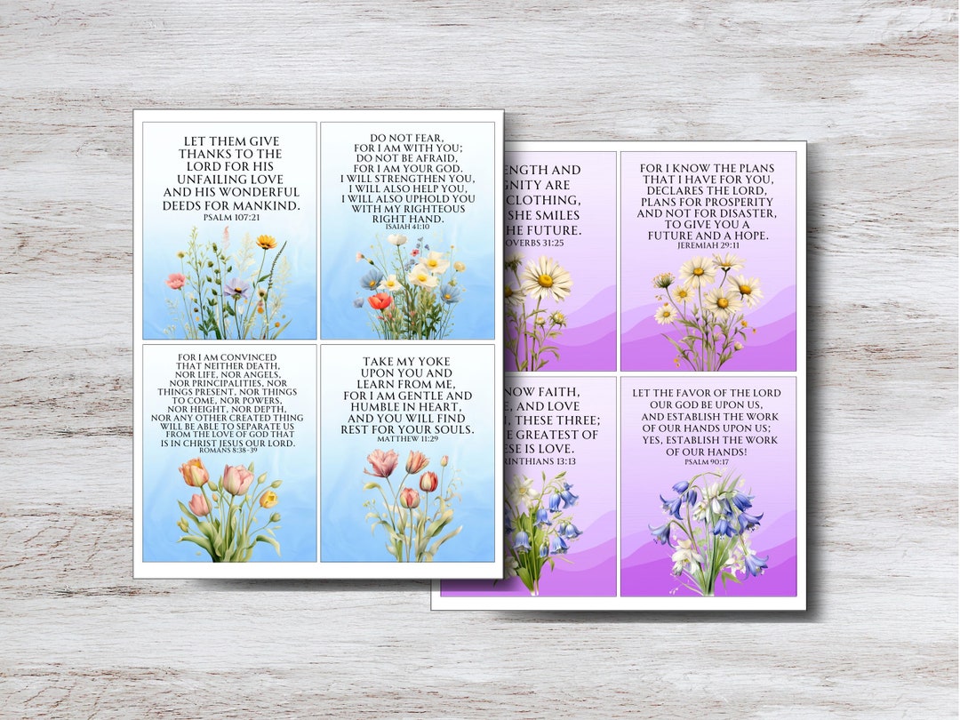 Floral Scripture Cards, 8 Printable Bible Verse Cards, Bible Memory ...