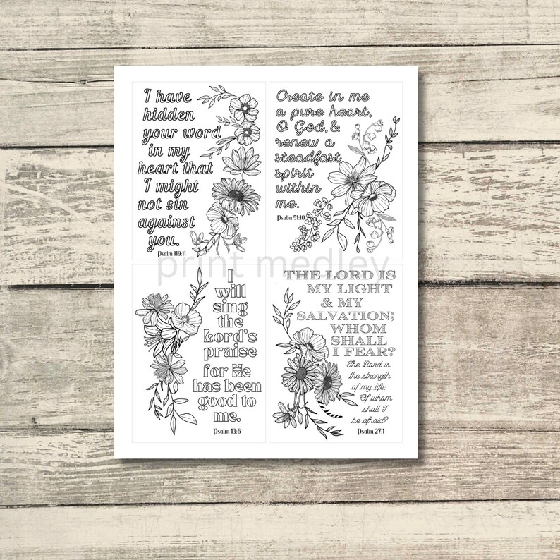 Printable Scripture Coloring Cards, Psalms, Bible Verse Cards, Adult ...