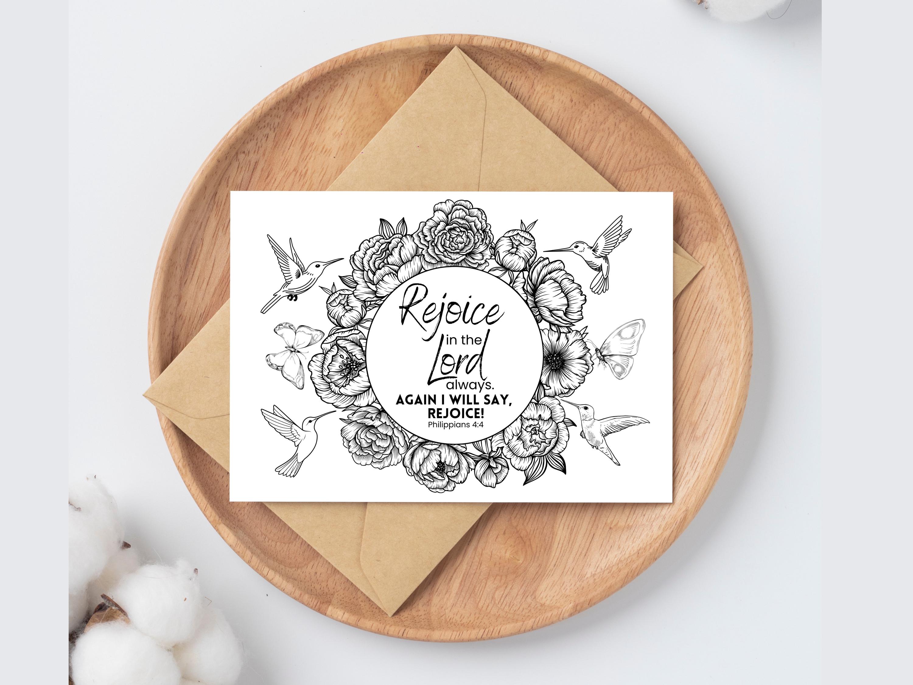 Scripture Coloring Cards With Envelope, Black & White Floral Cards, Joy ...