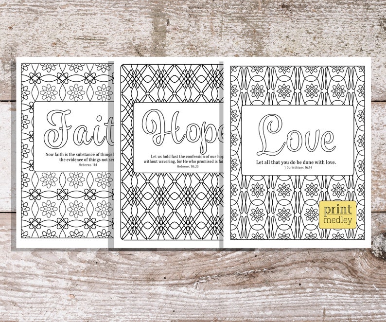 3 Printable Bible Verses Coloring Pages, Love, Hope, Faith ...