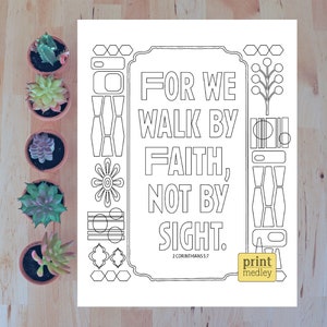 Bible Verse Coloring Page, "for We Walk by Faith", Instant Digital PDF ...