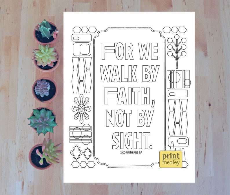 Bible Verse Coloring Page, "for We Walk by Faith", Instant Digital PDF ...