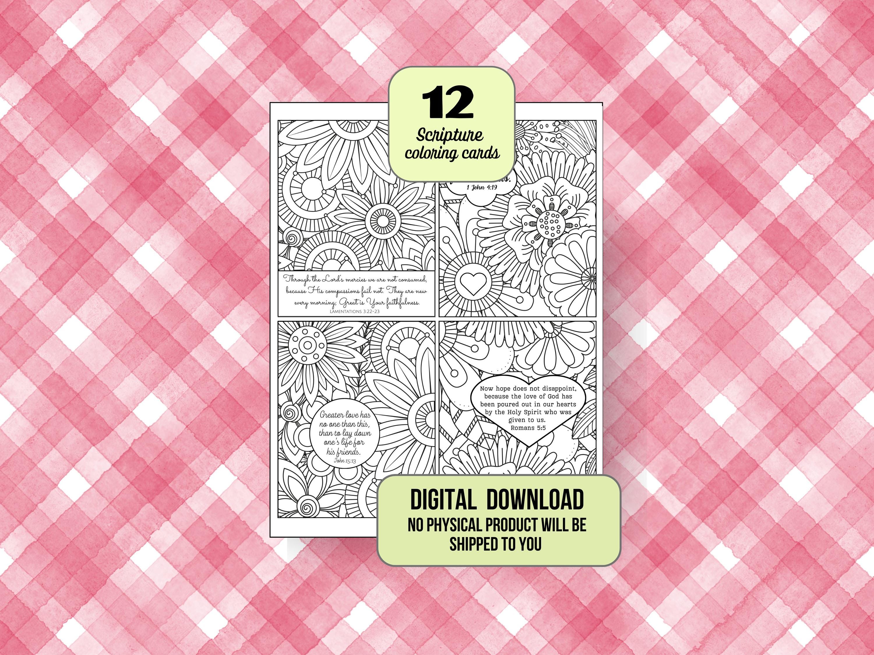 12 Printable Scripture Coloring Cards, Bible Verse Cards to Color ...