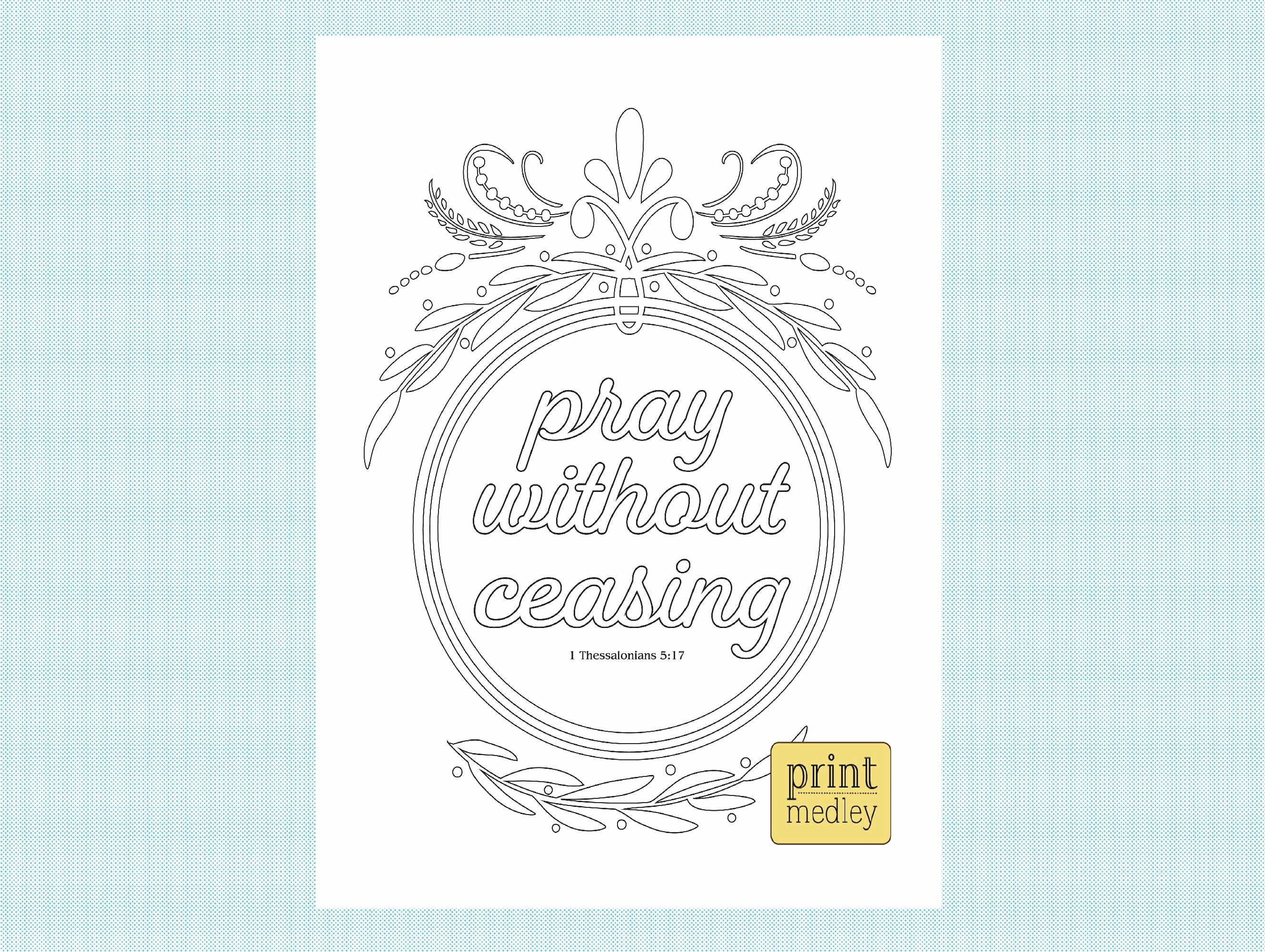 Bible Verse Coloring Page, pray Without Ceasing, Instant Digital PDF Download, Christian ...