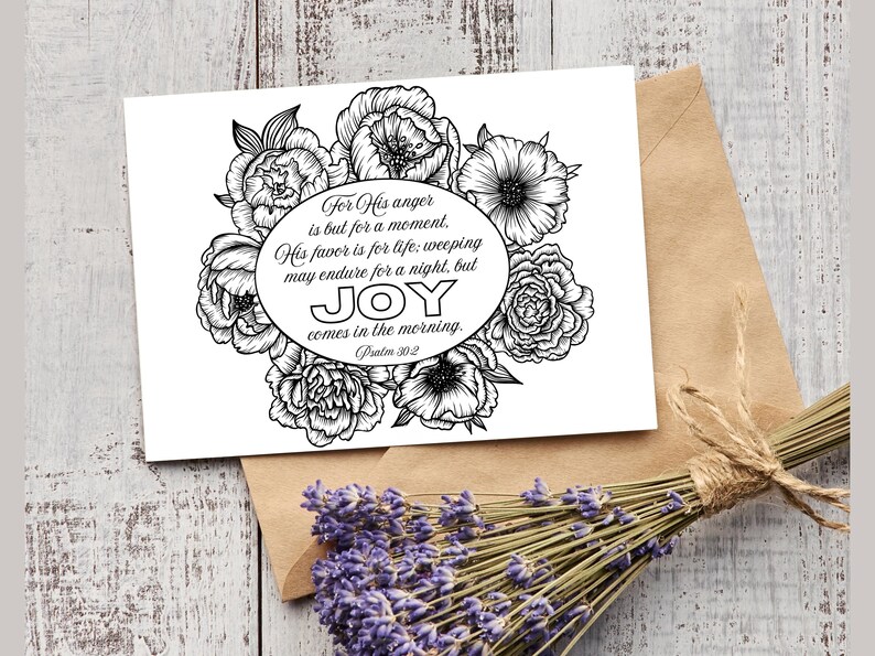 Scripture Coloring Cards With Envelope, Black & White Floral Cards, Joy ...