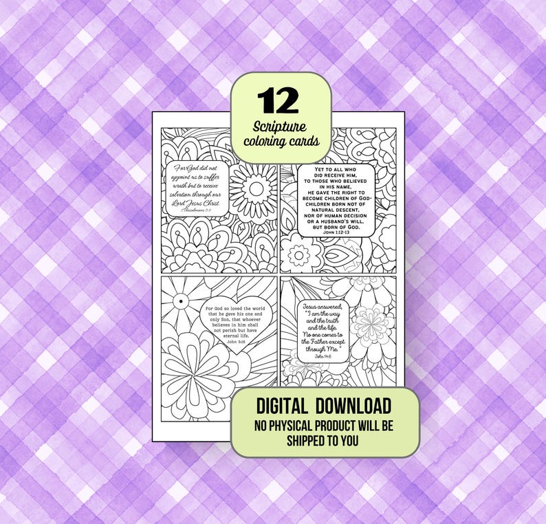 12 Printable Scripture Coloring Cards, Bible Verse Cards to Color ...
