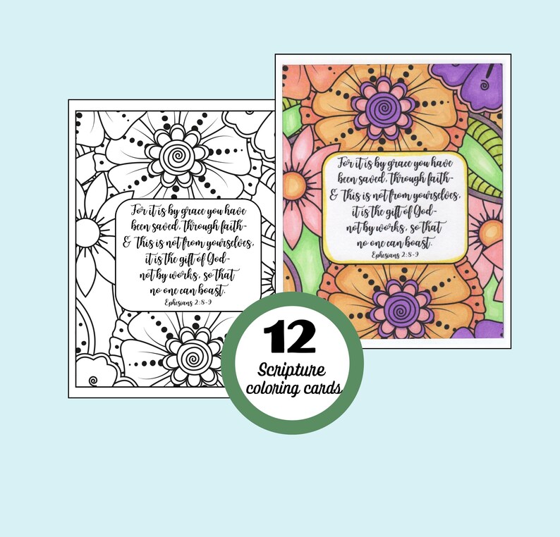 12 Printable Scripture Coloring Cards, Bible Verse Cards to Color ...