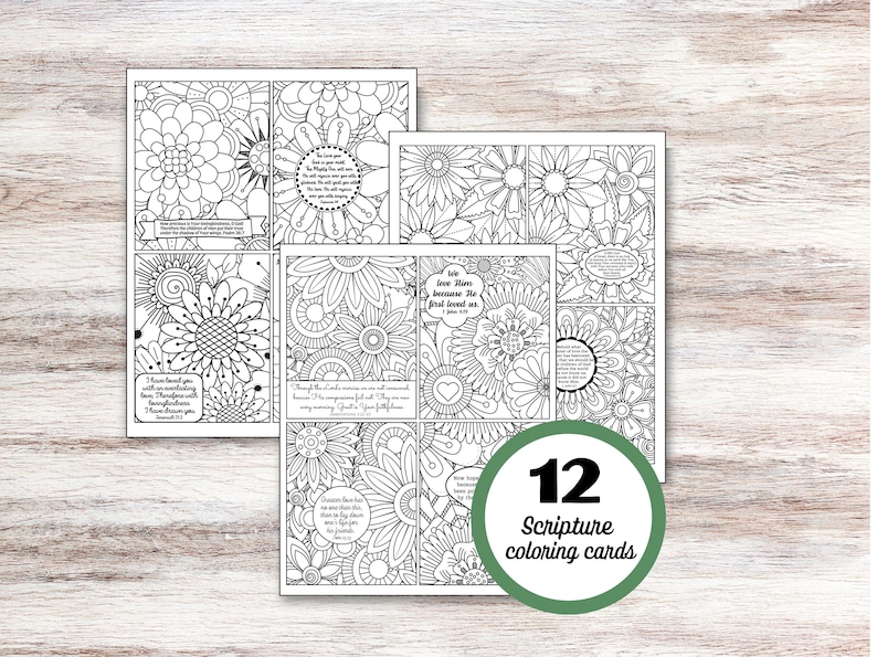 12 Printable Scripture Coloring Cards, Bible Verse Cards to Color ...
