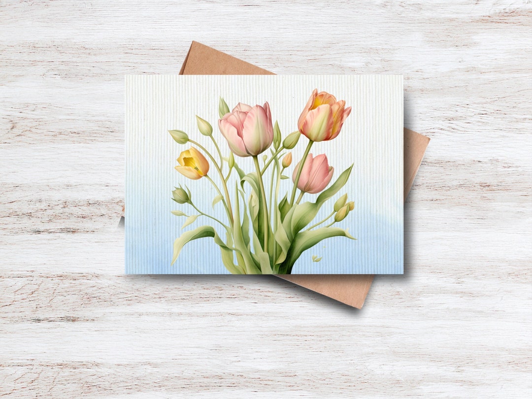 Printable Floral Card, All Occasion Digital Card, Everyday Card, Tulips ...