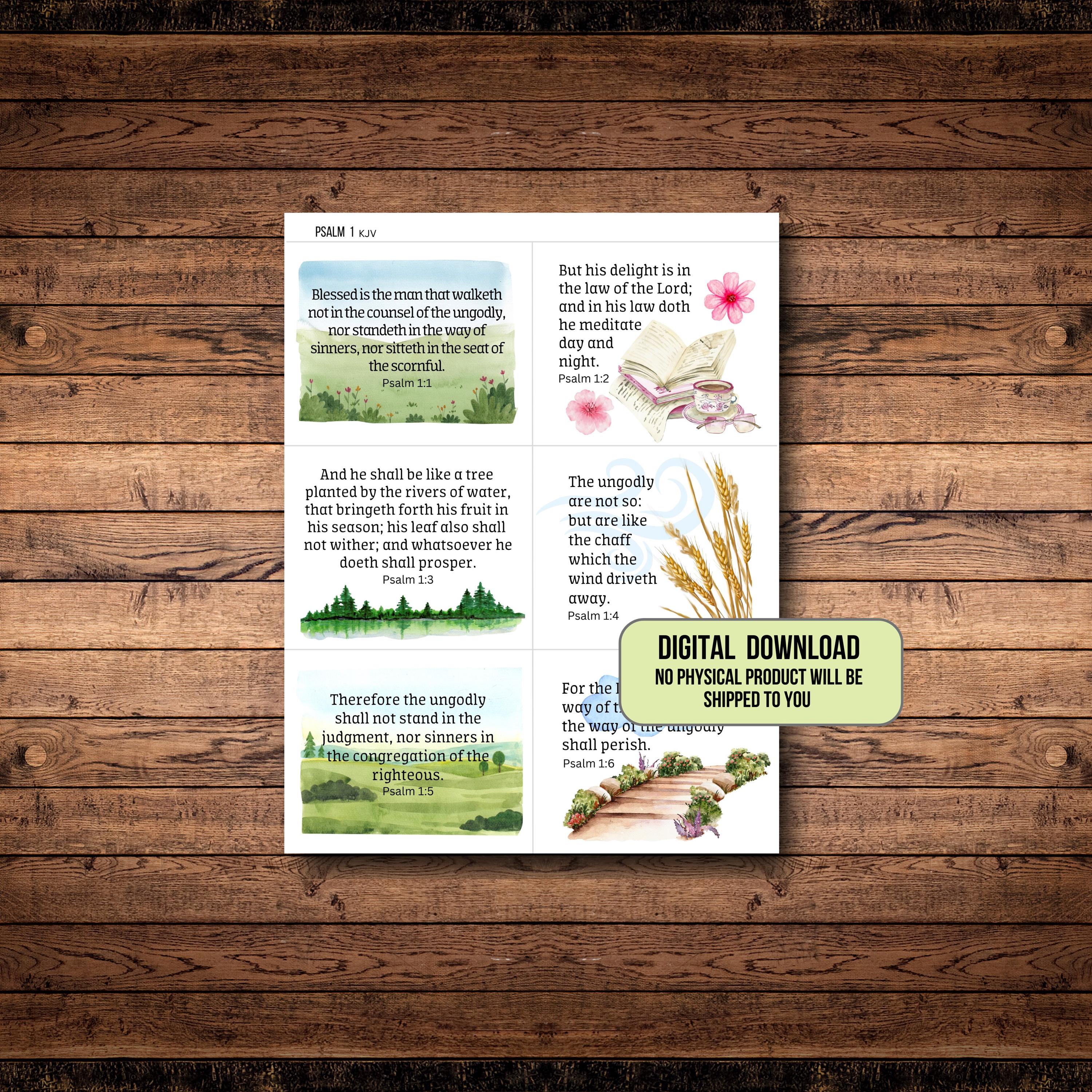 Printable Psalm 1 KJV Scripture Cards & Full Text, Psalm 1 Bible Verse ...