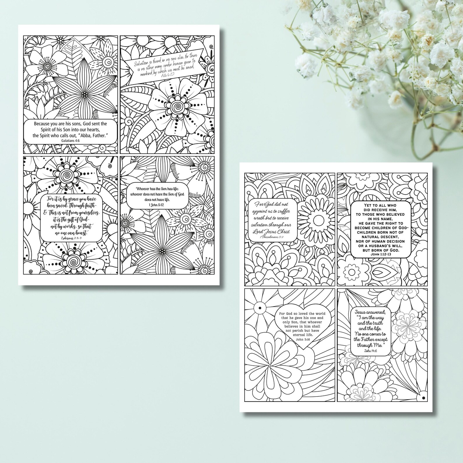 60 Printable Scripture Coloring Cards Huge Bundle Floral Bible Verse ...