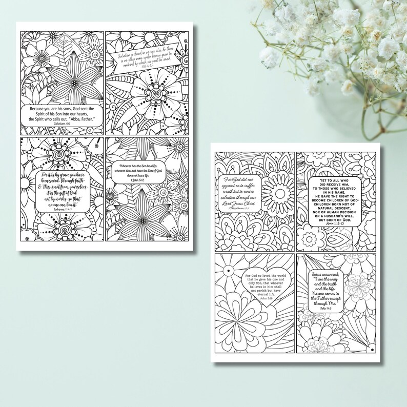 60 Printable Scripture Coloring Cards Huge Bundle Floral Bible Verse ...