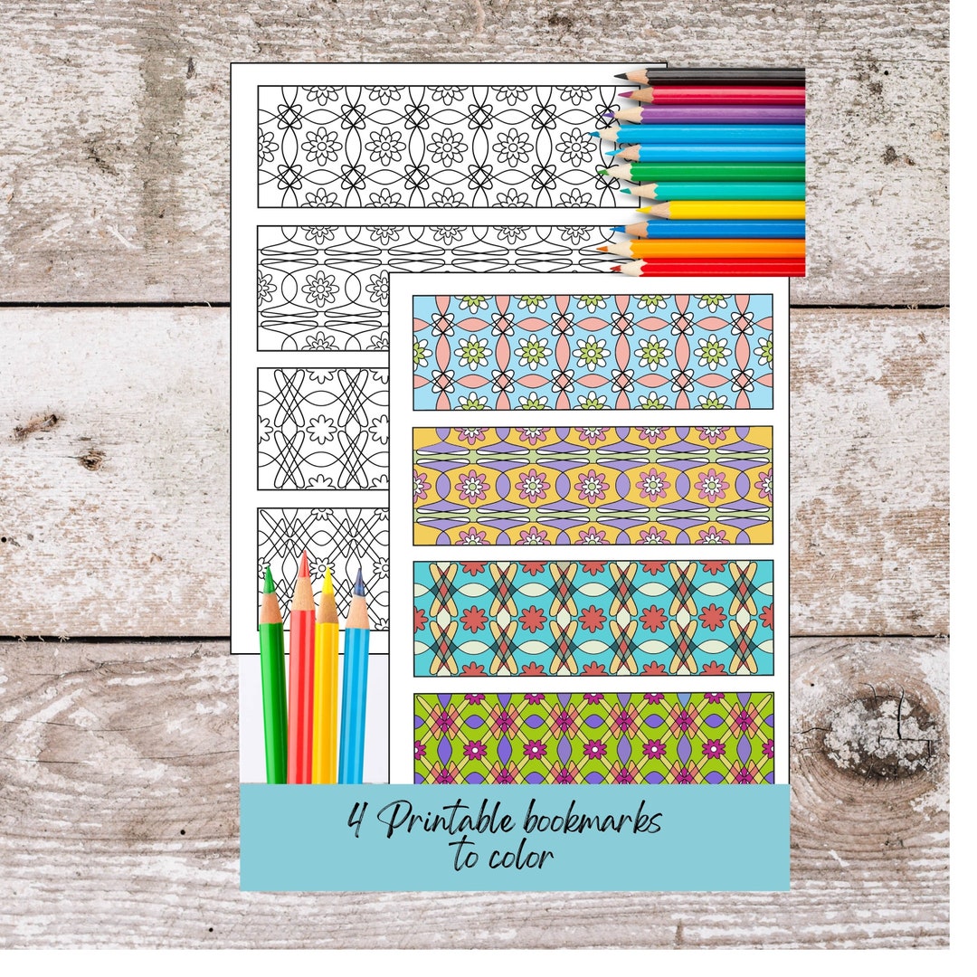 4 Printable Geometric Pattern Coloring Bookmarks for Teens & Adults ...