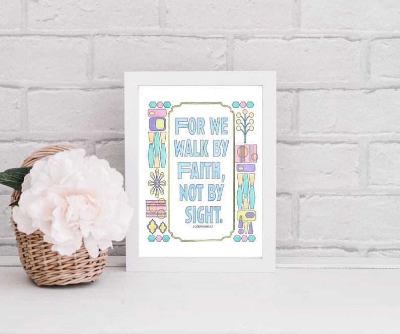 Bible Verse Coloring Page, "for We Walk by Faith", Instant Digital PDF ...
