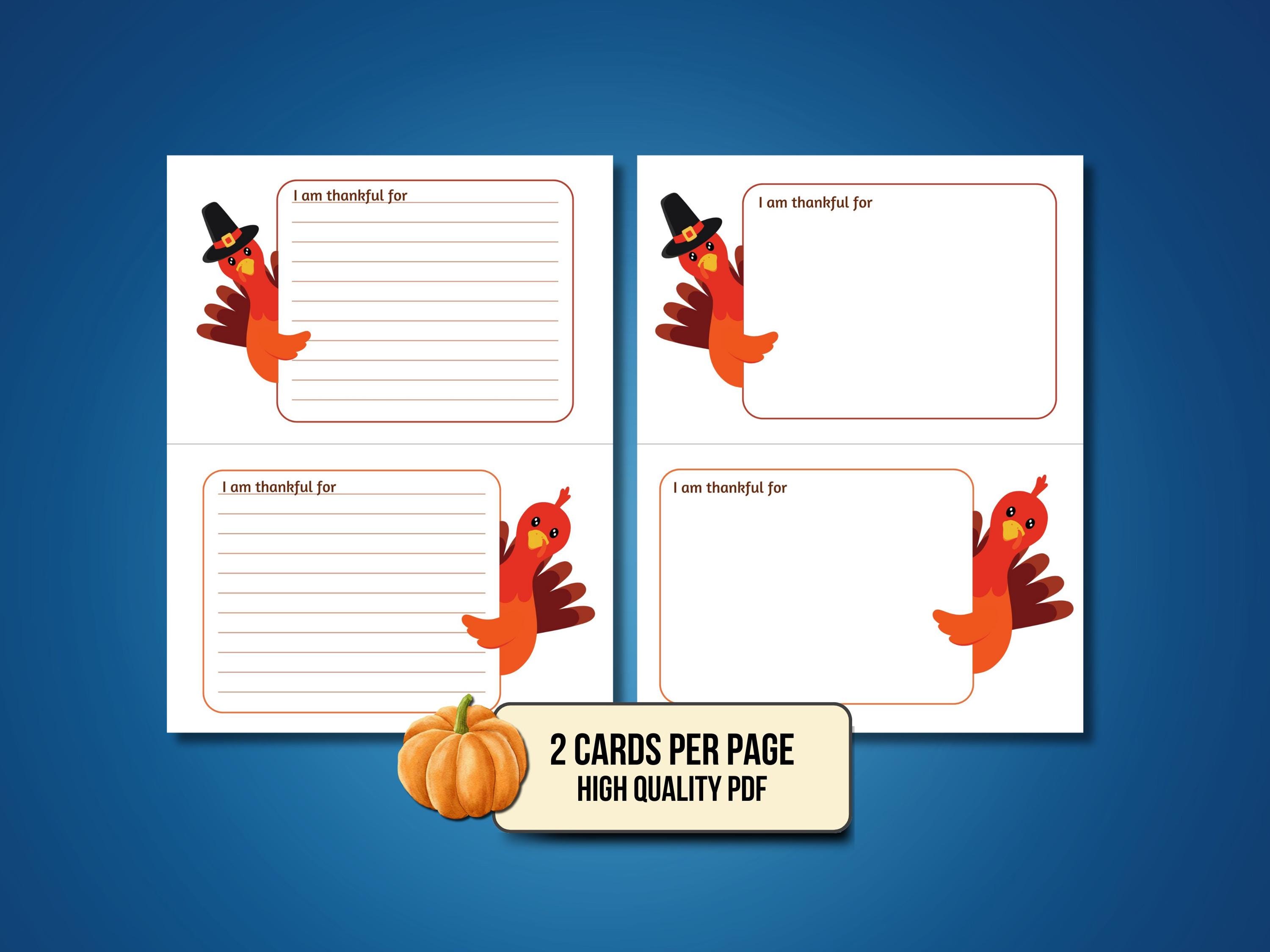 I Am Thankful for Printable Cards, Thanksgiving Activity, Turkey ...