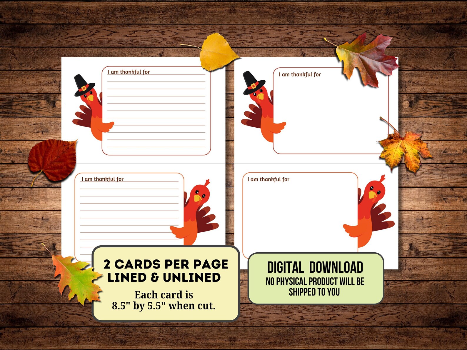 I Am Thankful for Printable Cards, Thanksgiving Activity, Turkey ...