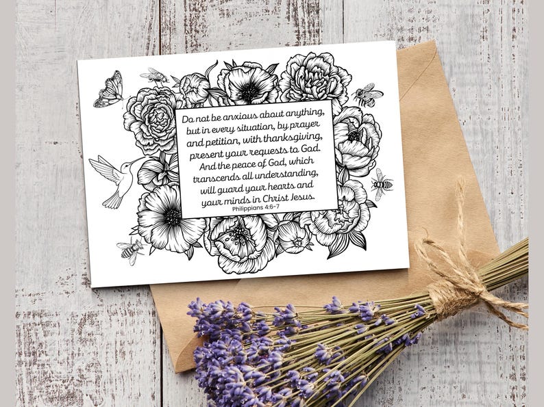 Printable Scripture Coloring Cards, Black & White Floral Cards, Peace ...