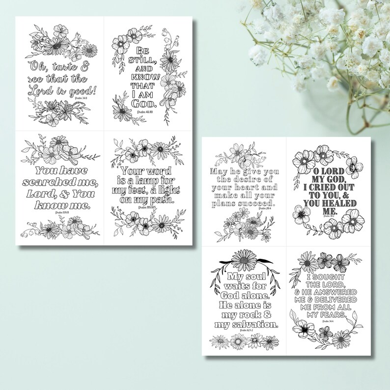 60 Printable Scripture Coloring Cards Huge Bundle Floral Bible Verse ...