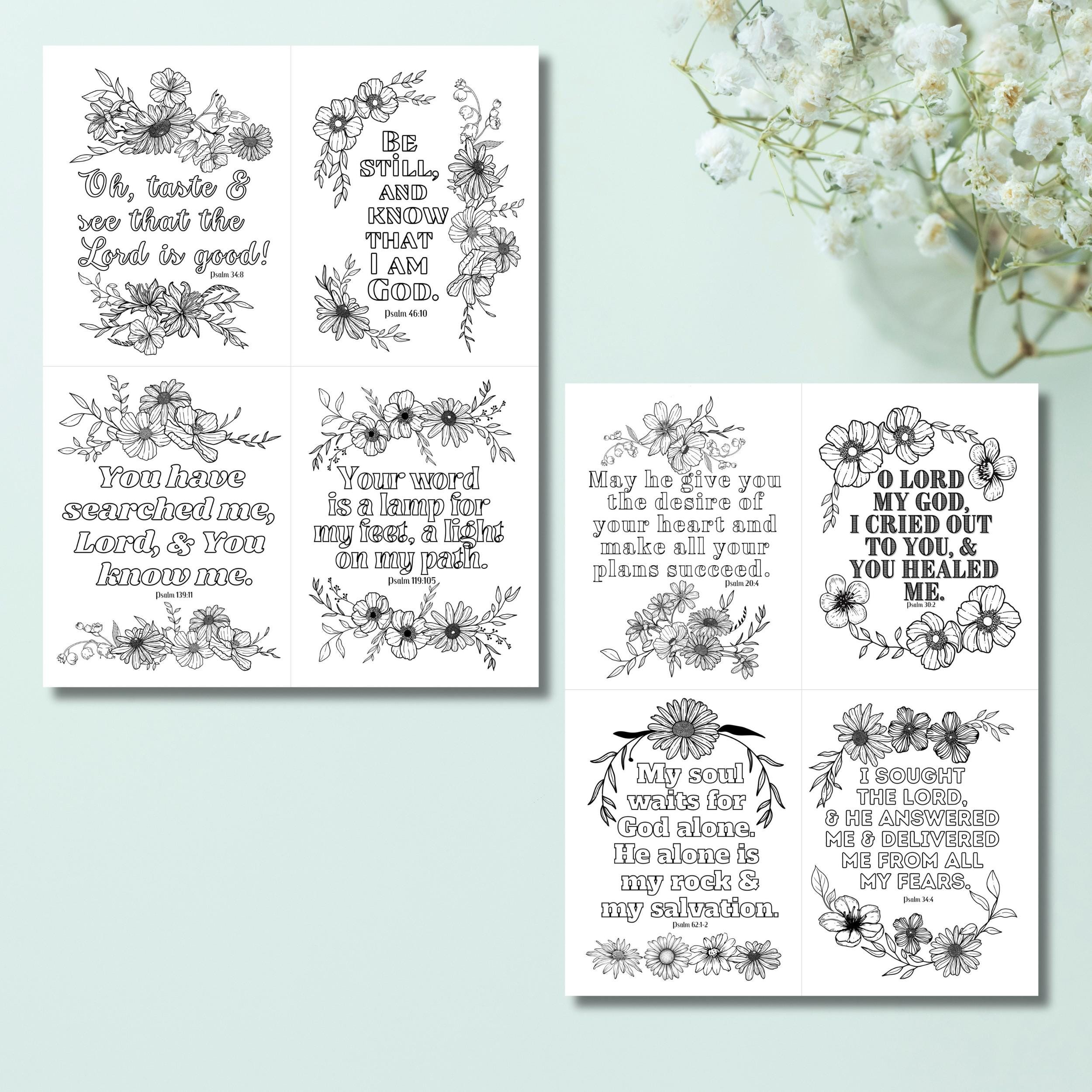 60 Printable Scripture Coloring Cards Huge Bundle Floral Bible Verse ...