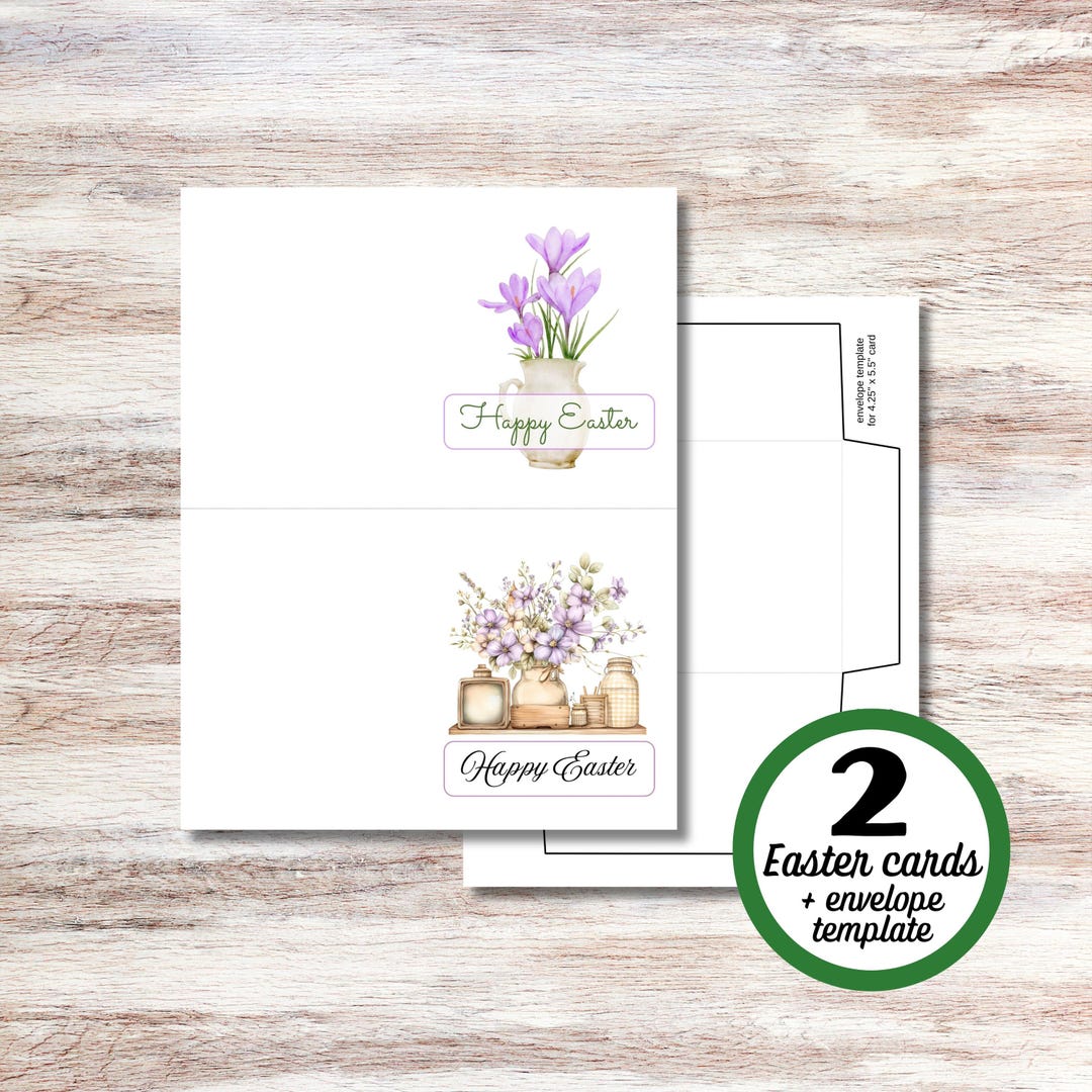 2 Printable Easter Greeting Cards, Happy Easter Cards, Floral Greeting ...