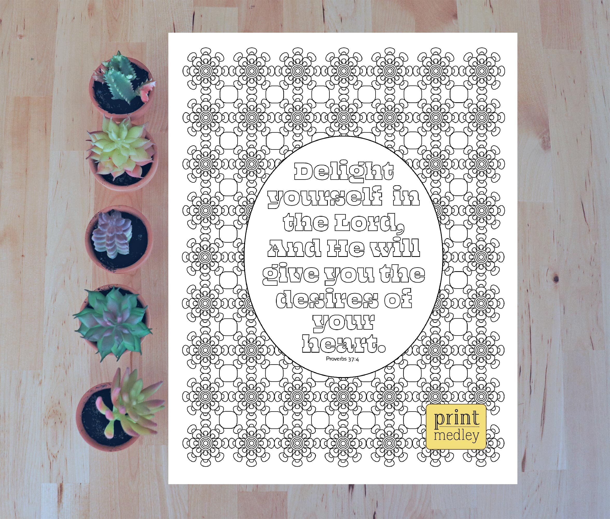 Bible Verse Coloring Page,delight Yourself in the Lord, Instant Digital ...